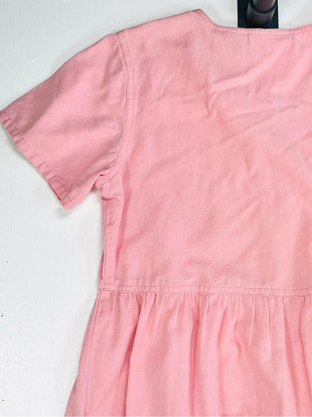 Dresses | Vintage Pink Linen Button Front Maxi Dress Floral Embroidered ...